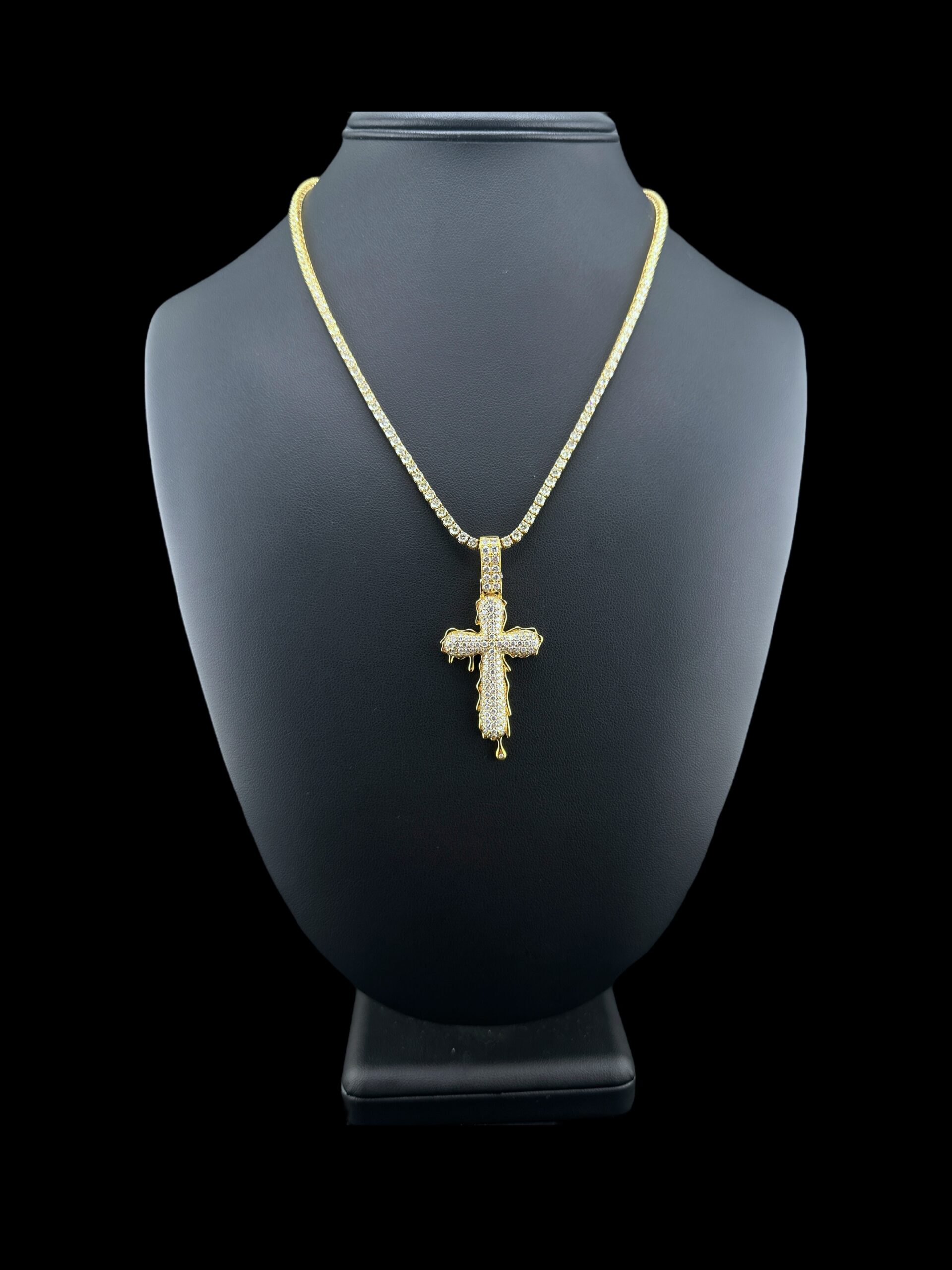 14k Gold Drippy Cross Diamond Pendant - stackhousejewellery.com
