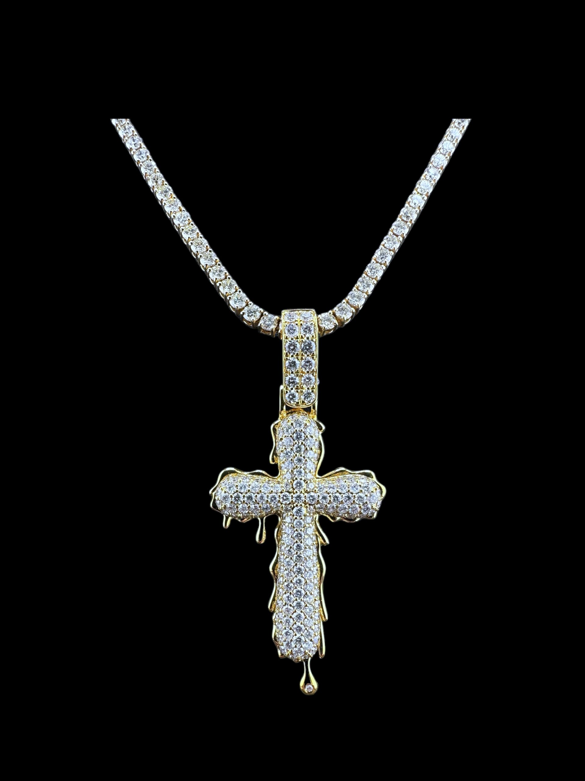 14k Gold Drippy Cross Diamond Pendant - stackhousejewellery.com